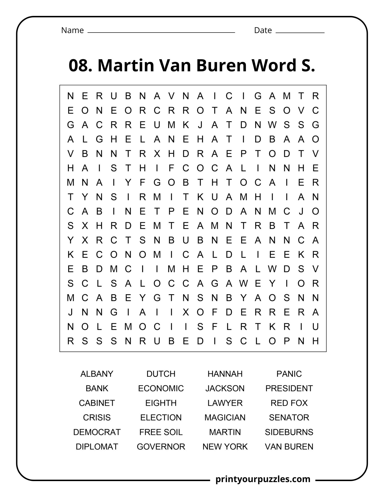 US Presidents Word Searches | Print Your Puzzles