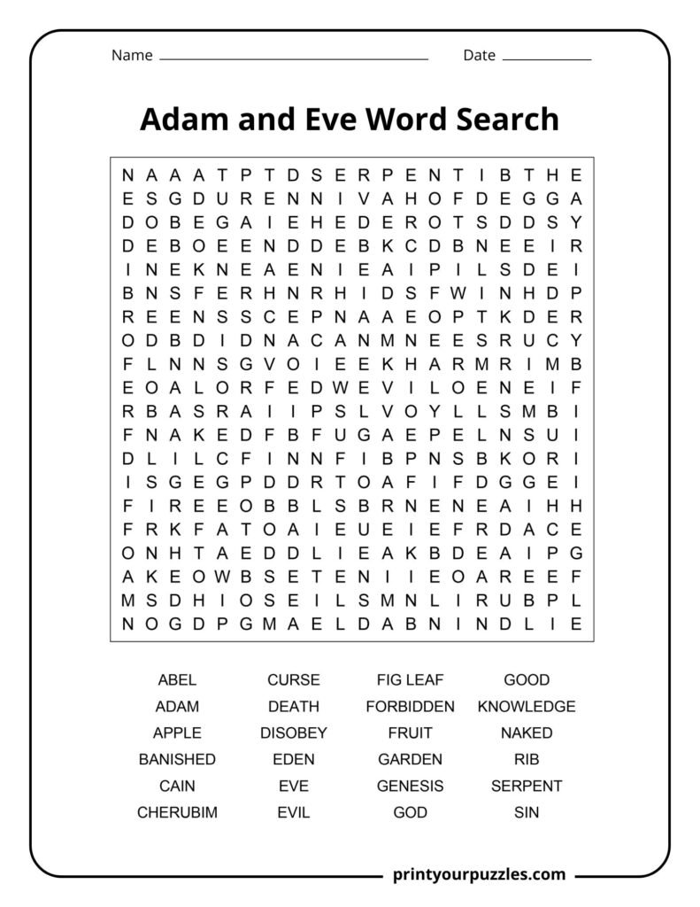 Adam And Eve Word Search | Print Your Puzzles
