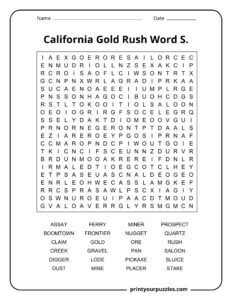 California Gold Rush Word Search | Print Your Puzzles