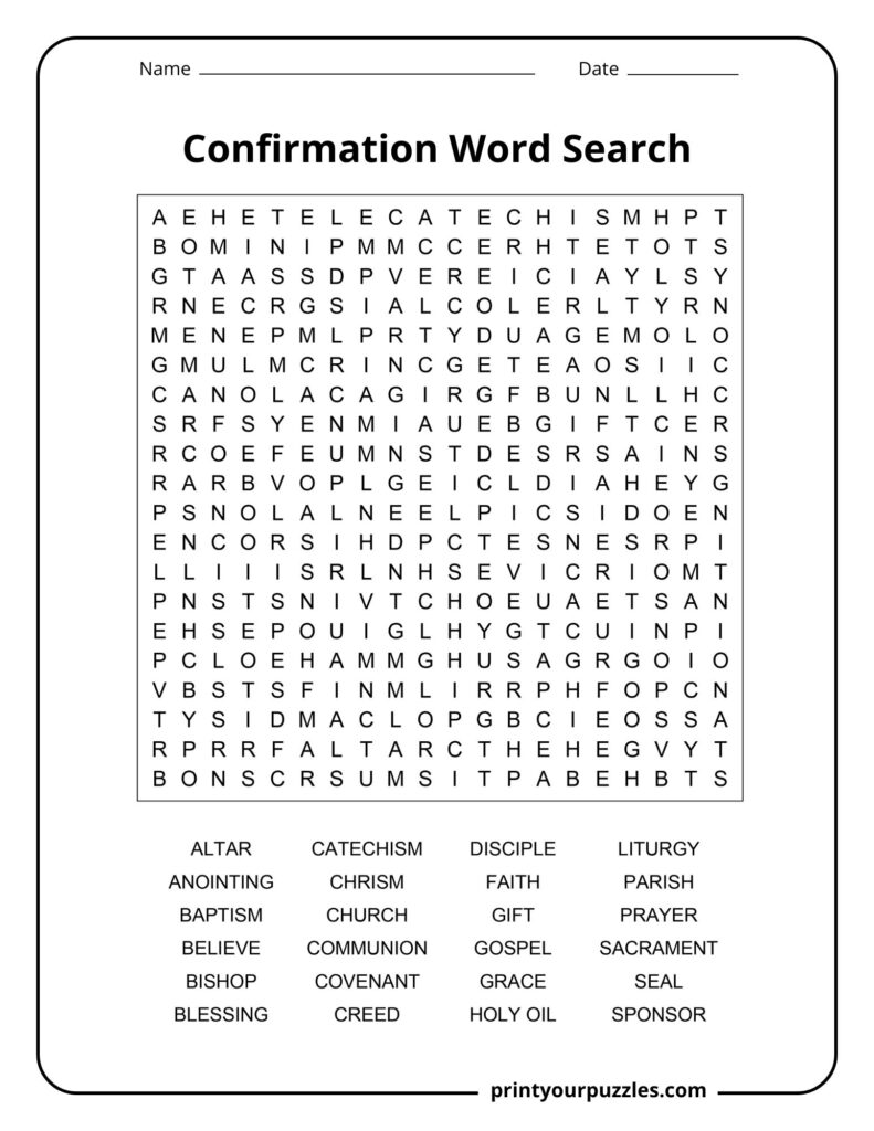 Confirmation Word Search | Print Your Puzzles