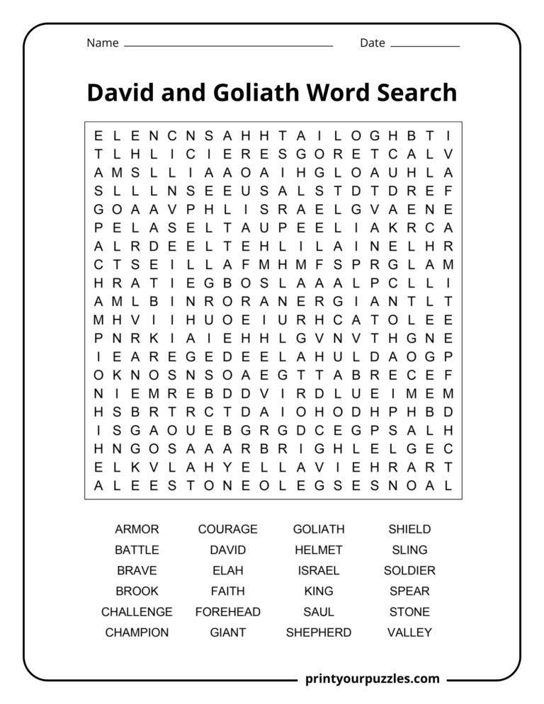 David And Goliath Word Search | Print Your Puzzles