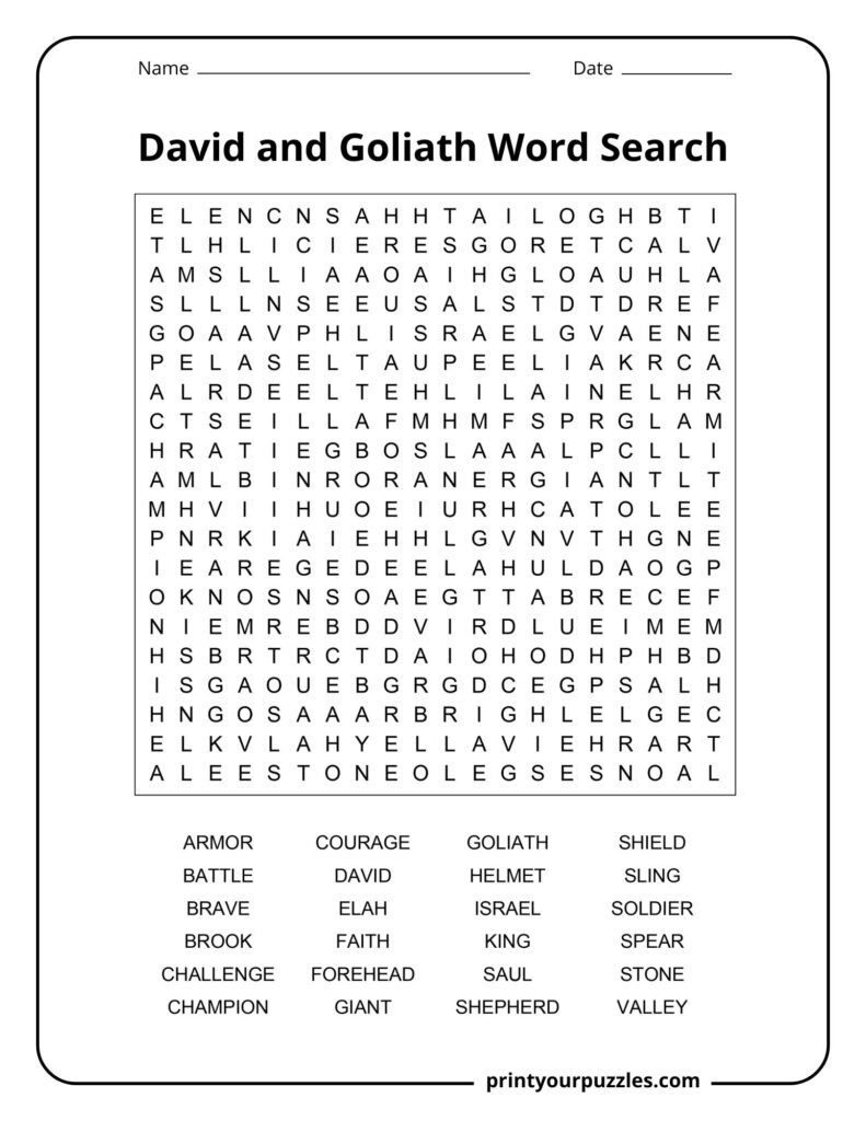 David And Goliath Word Search | Print Your Puzzles