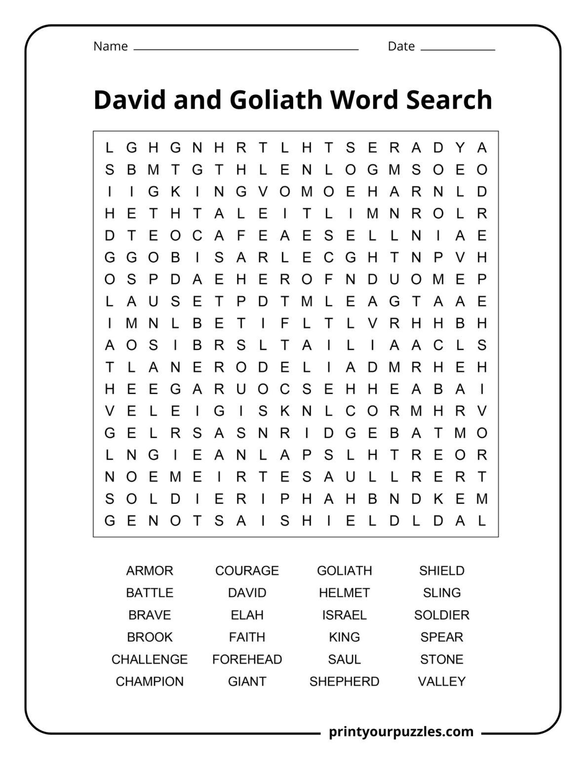 David And Goliath Word Search | Print Your Puzzles