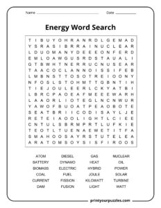 Energy Word Search | Print Your Puzzles