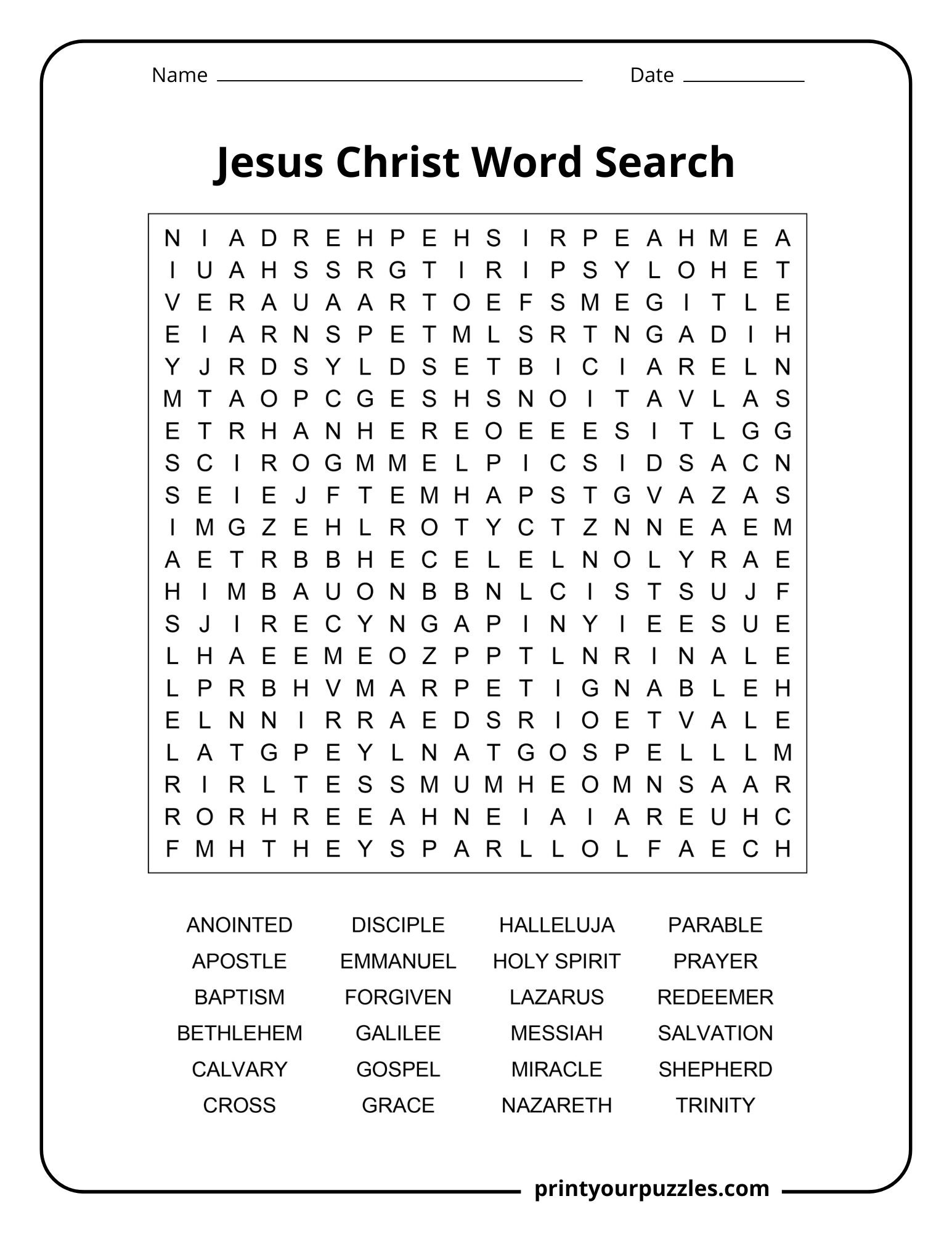 Jesus Christ Word Search | Print Your Puzzles