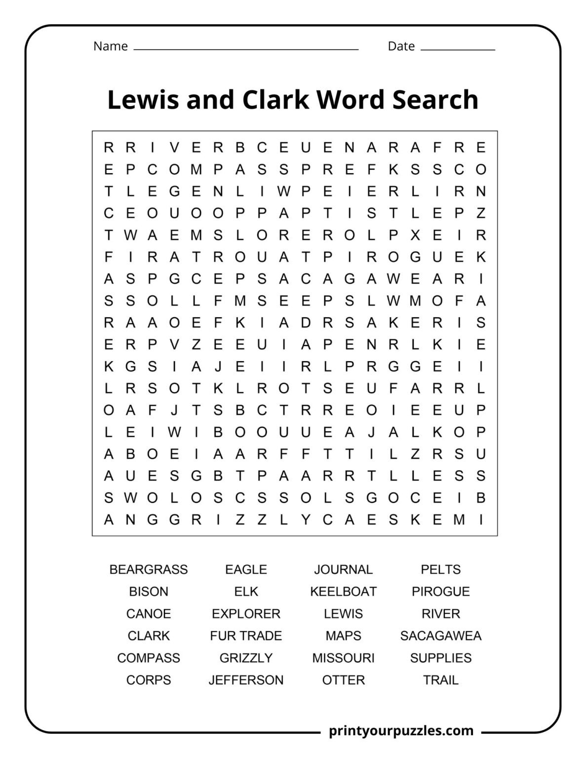 Lewis And Clark Word Search | Print Your Puzzles