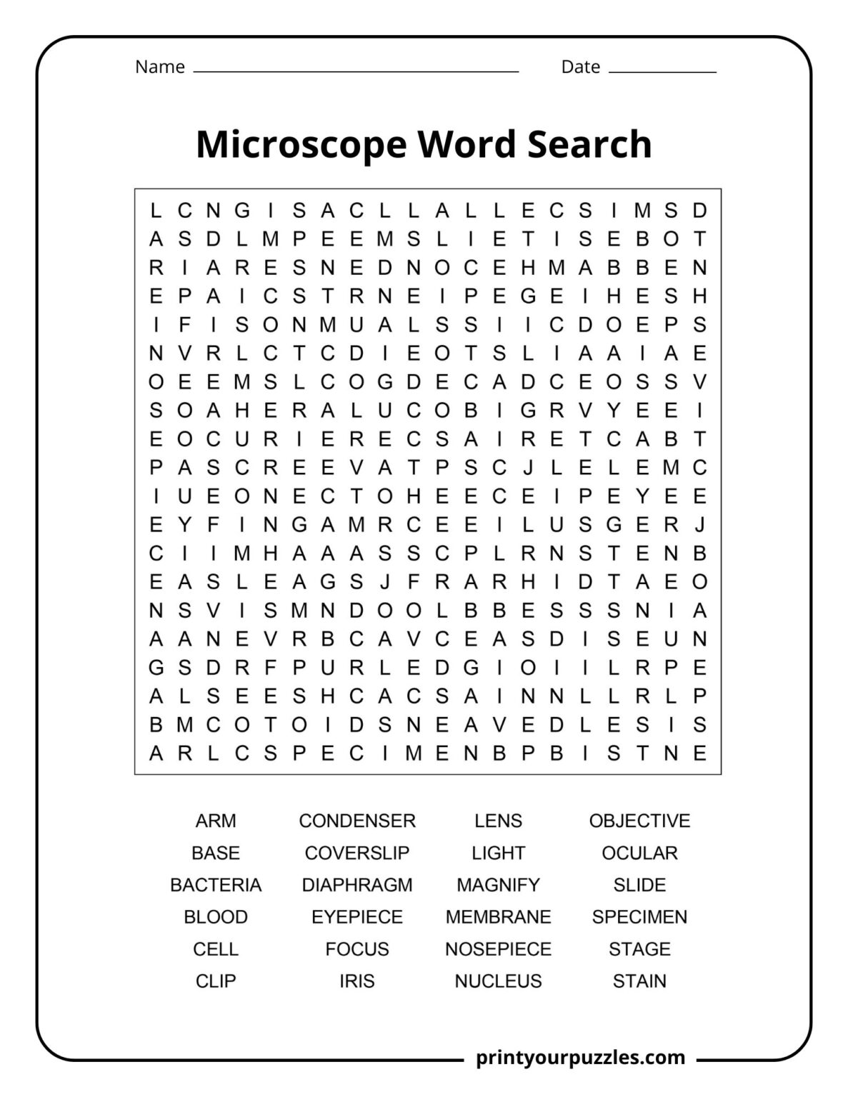 Microscope Word Search | Print Your Puzzles