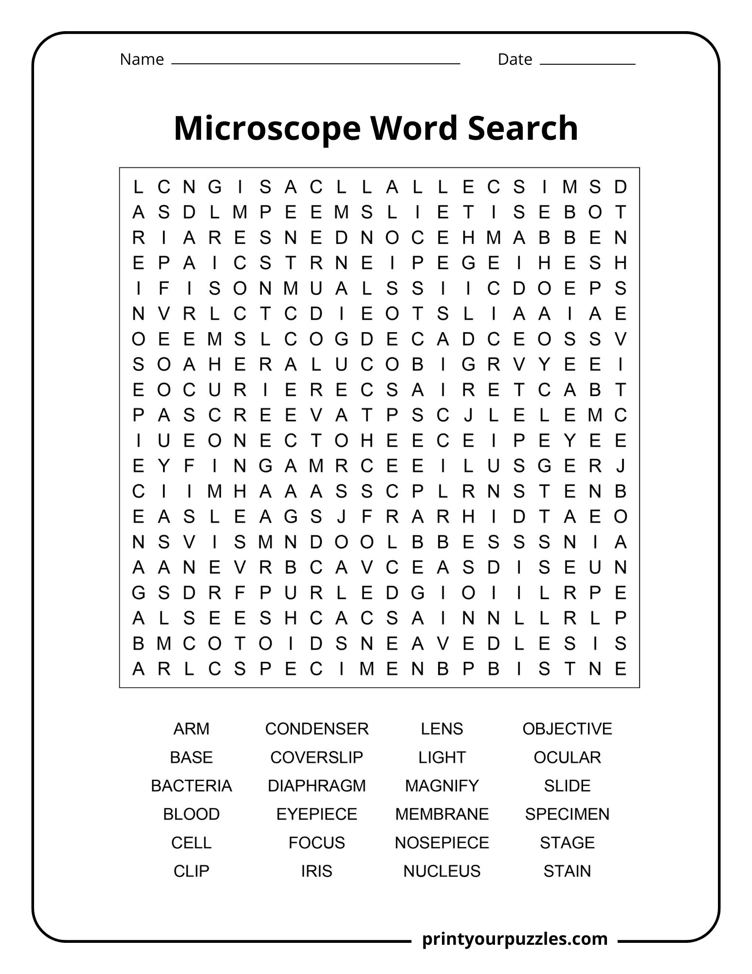 Microscope Word Search | Print Your Puzzles