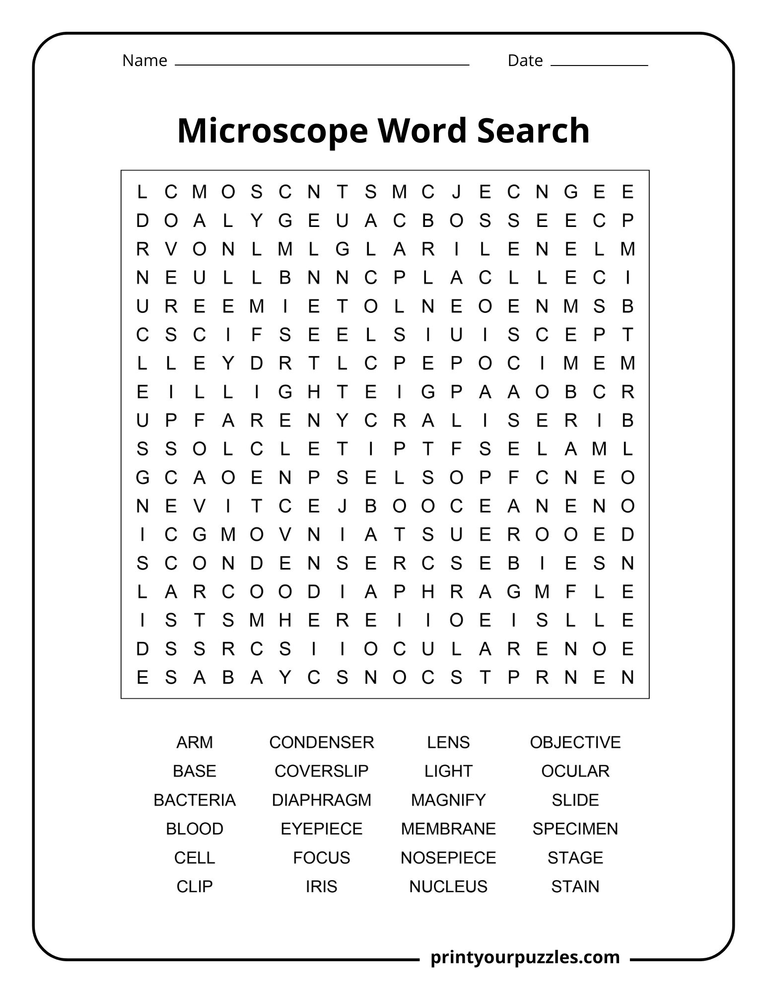 Microscope Word Search | Print Your Puzzles