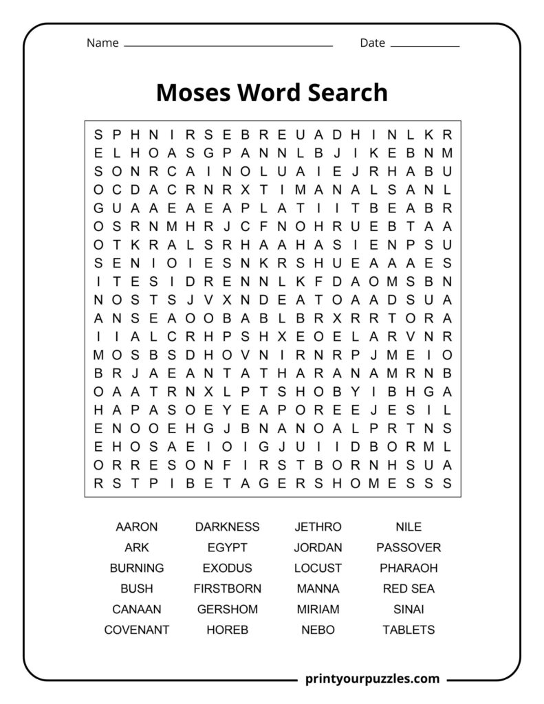 Moses Word Search | Print Your Puzzles