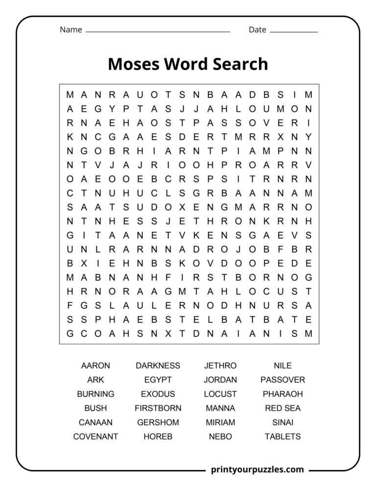 Moses Word Search | Print Your Puzzles