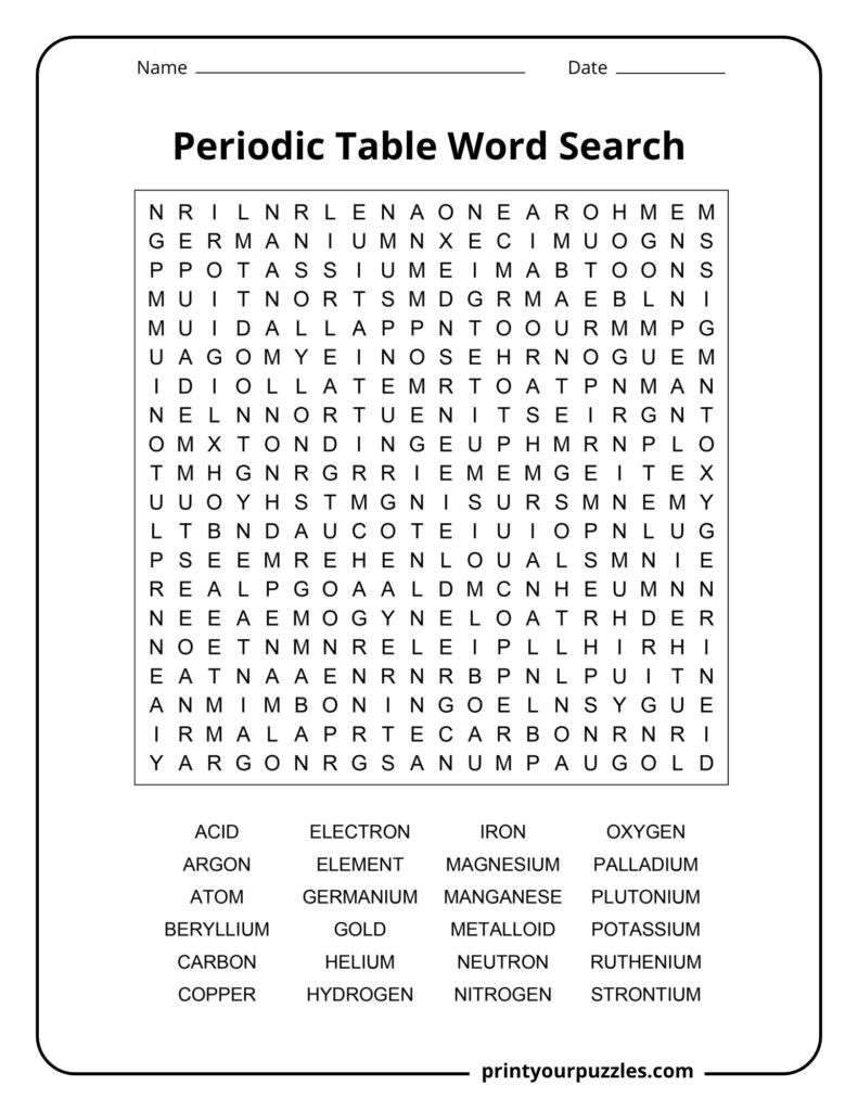 Periodic Table Word Search | Print Your Puzzles