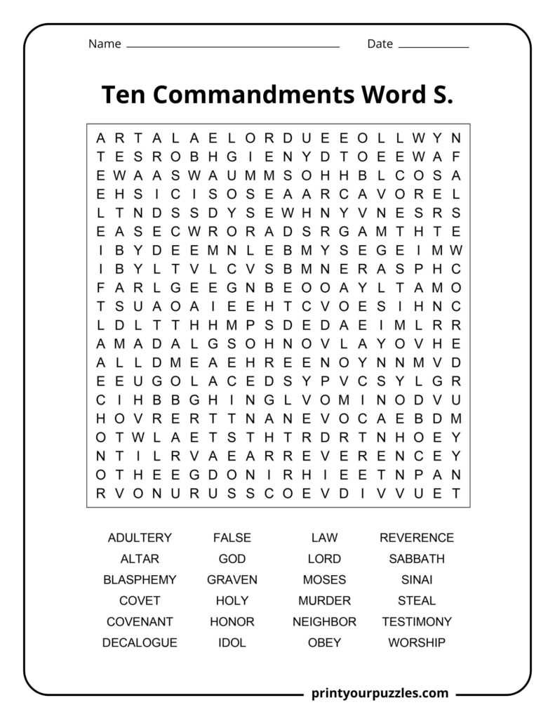 Ten Commandments Word Search | Print Your Puzzles