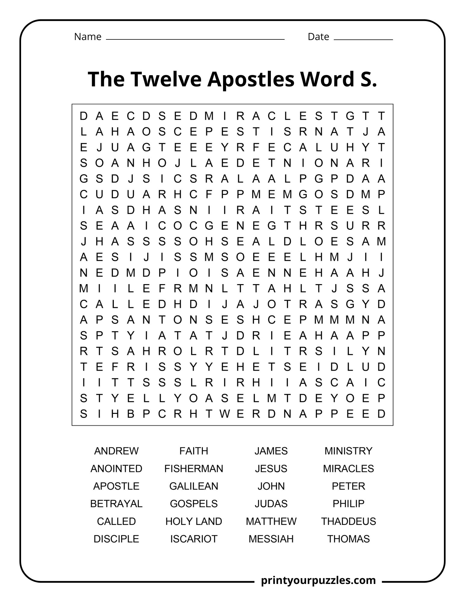 Twelve Apostles Word Search | Print Your Puzzles