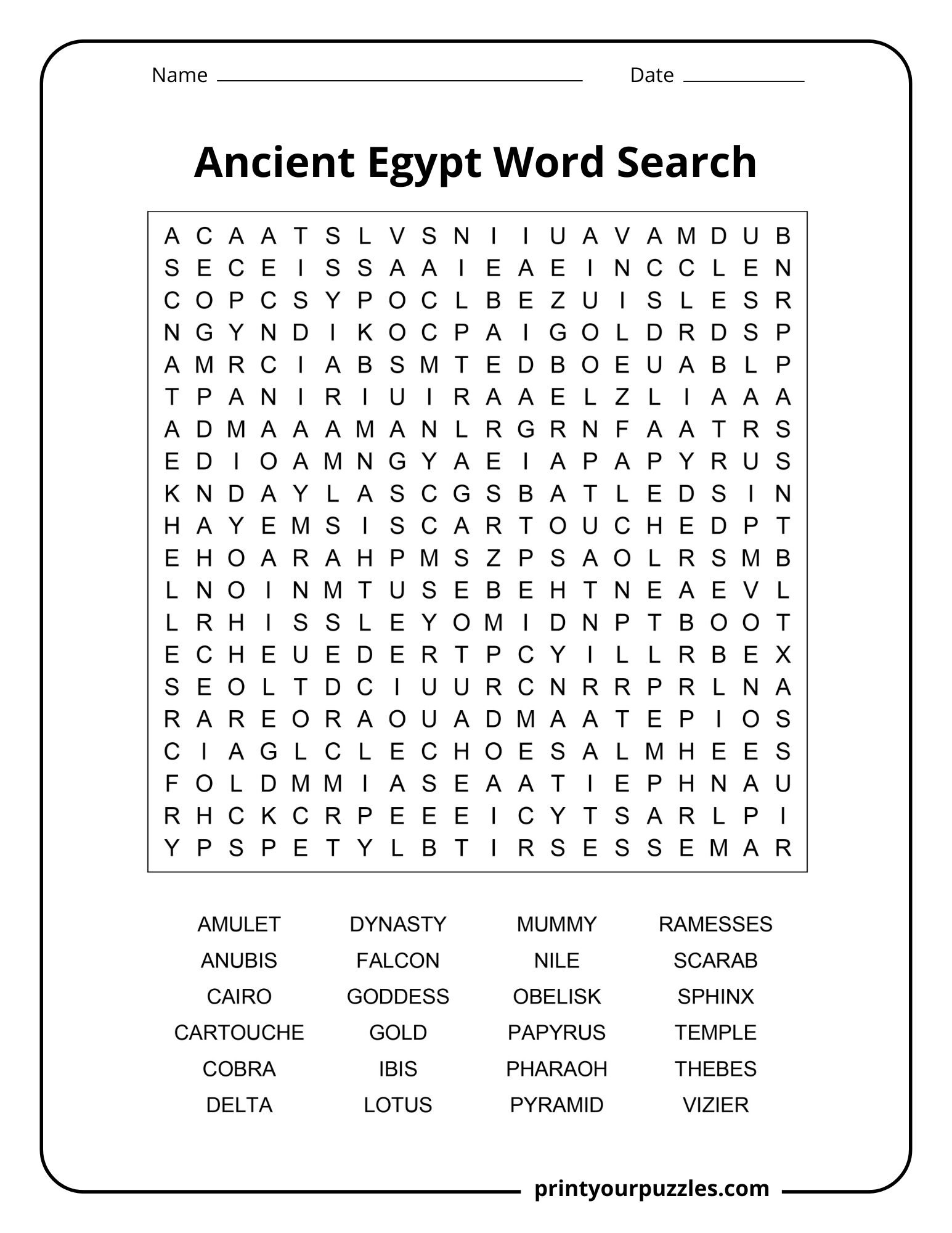 Ancient Egypt Word Search | Print Your Puzzles
