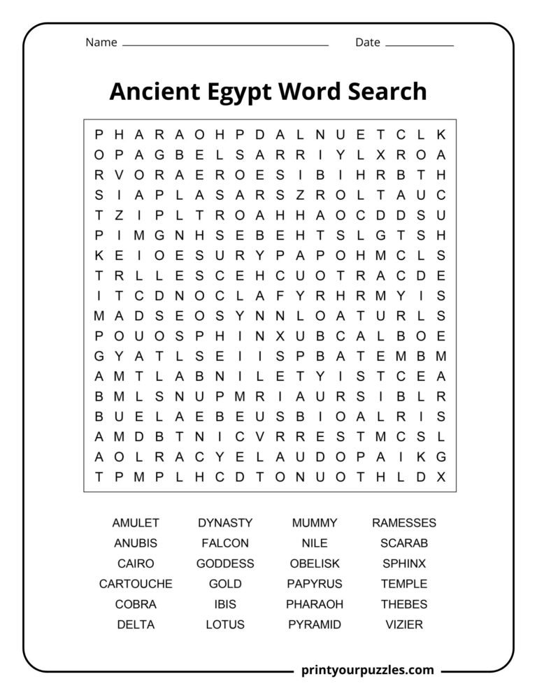 Ancient Egypt Word Search | Print Your Puzzles