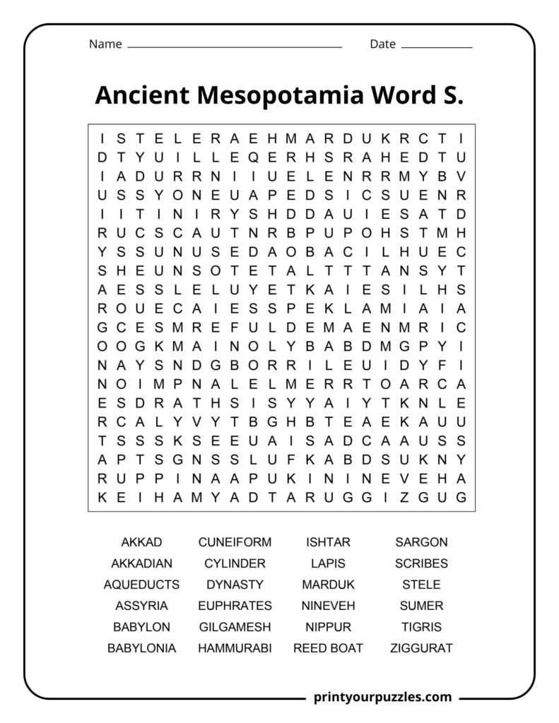 Ancient Mesopotamia Word Search | Print Your Puzzles