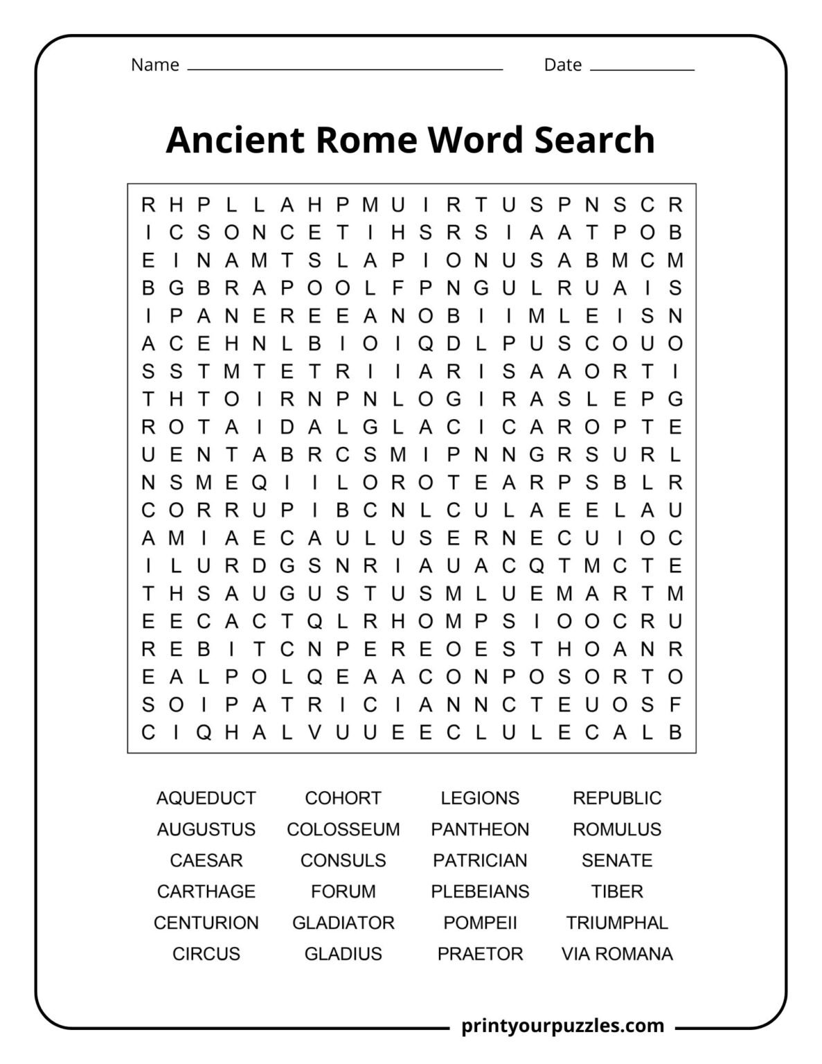 Ancient Rome Word Search | Print Your Puzzles