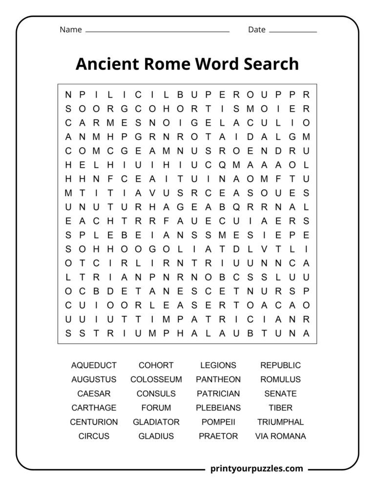 Ancient Rome Word Search | Print Your Puzzles