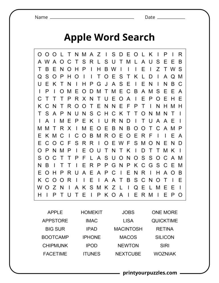 Apple Word Search | Print Your Puzzles