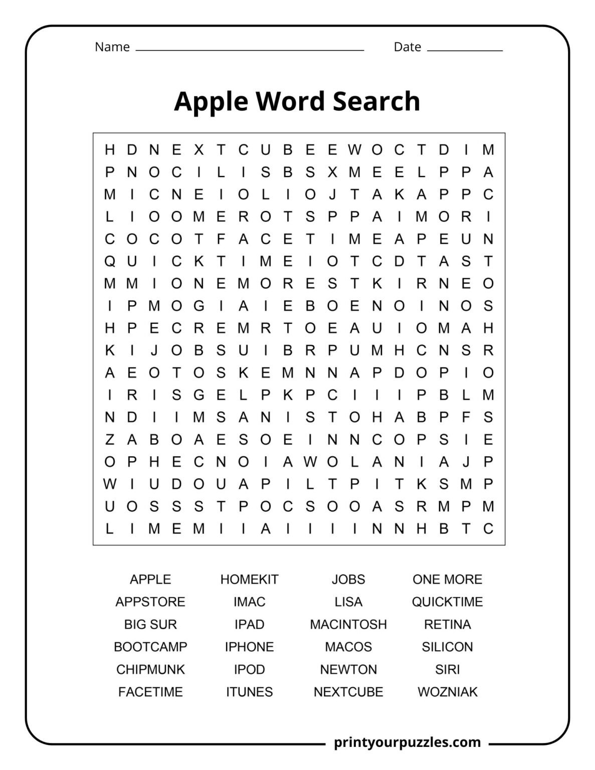 Apple Word Search | Print Your Puzzles