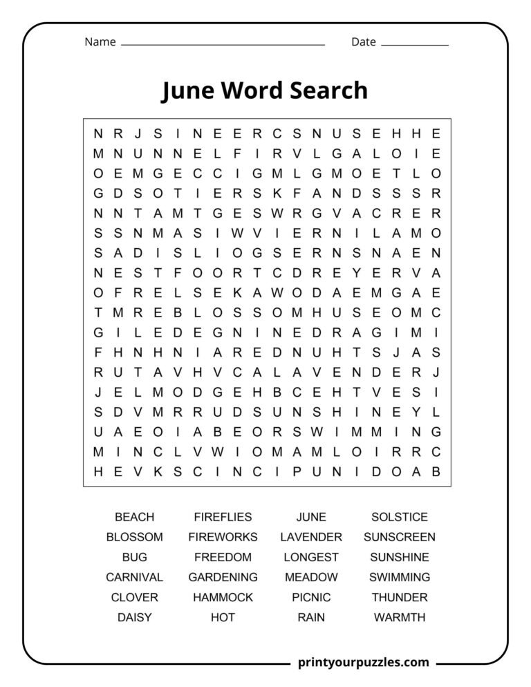 June Word Search | Print Your Puzzles