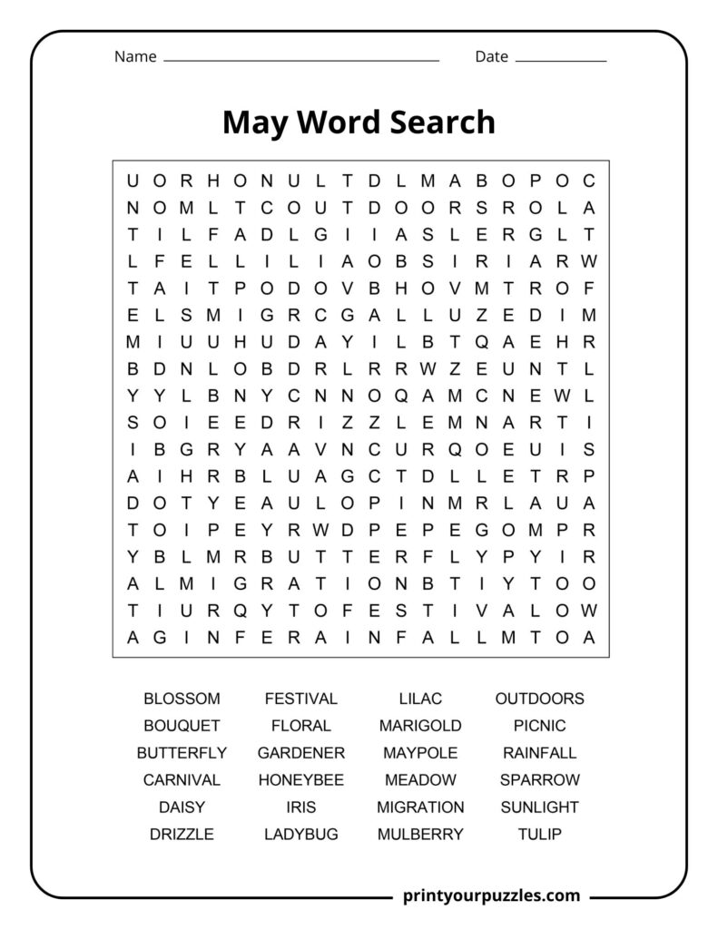 May Word Search | Print Your Puzzles