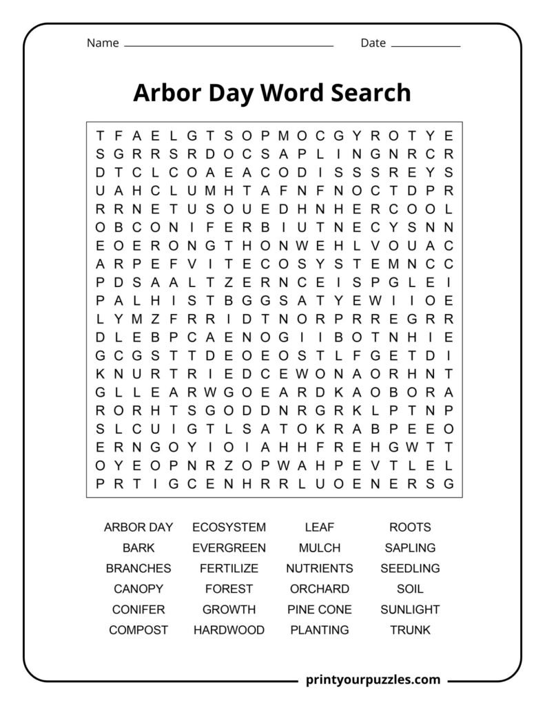 Arbor Day Word Search | Print Your Puzzles