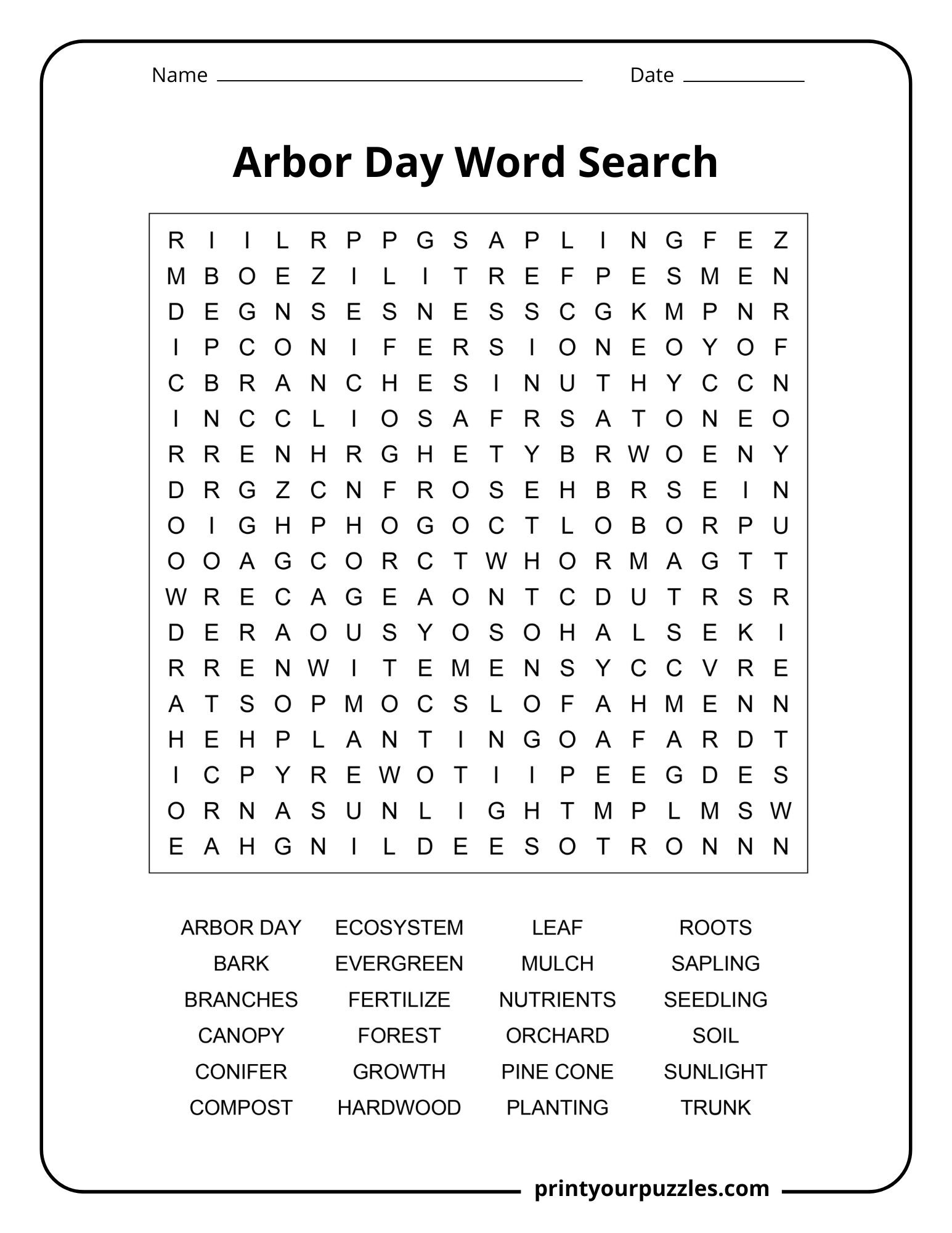 Arbor Day Word Search | Print Your Puzzles