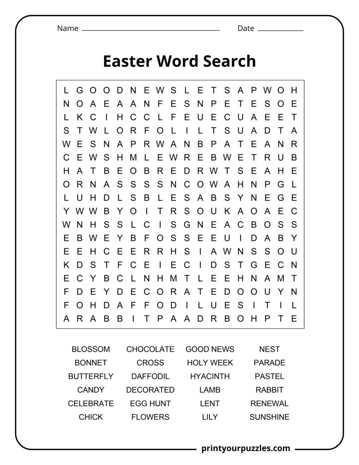 Easter Word Search | Print Your Puzzles