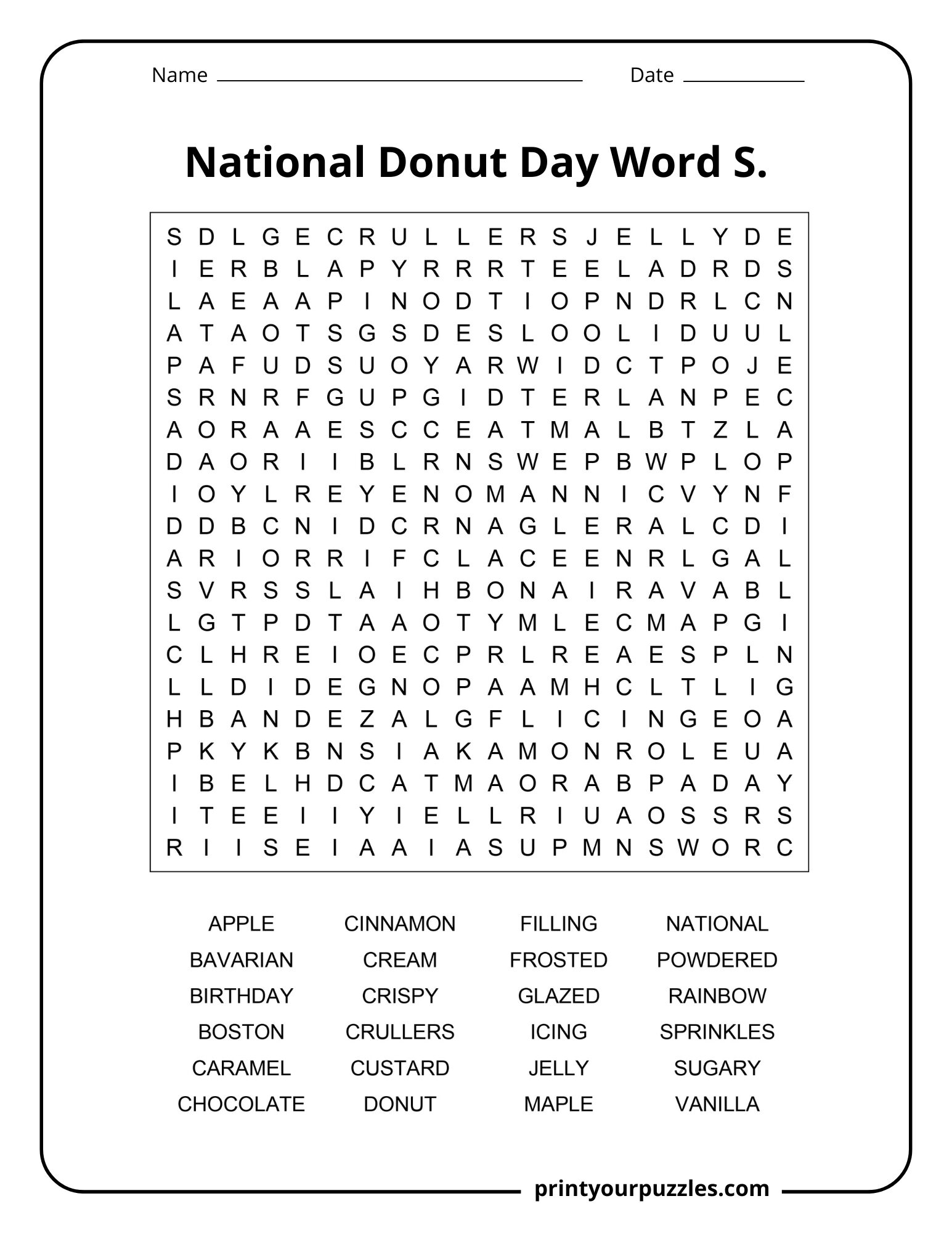 National Donut Day Word Search | Print Your Puzzles