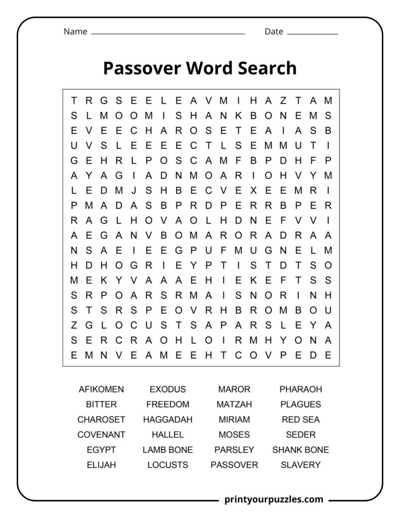 Passover Word Search | Print Your Puzzles